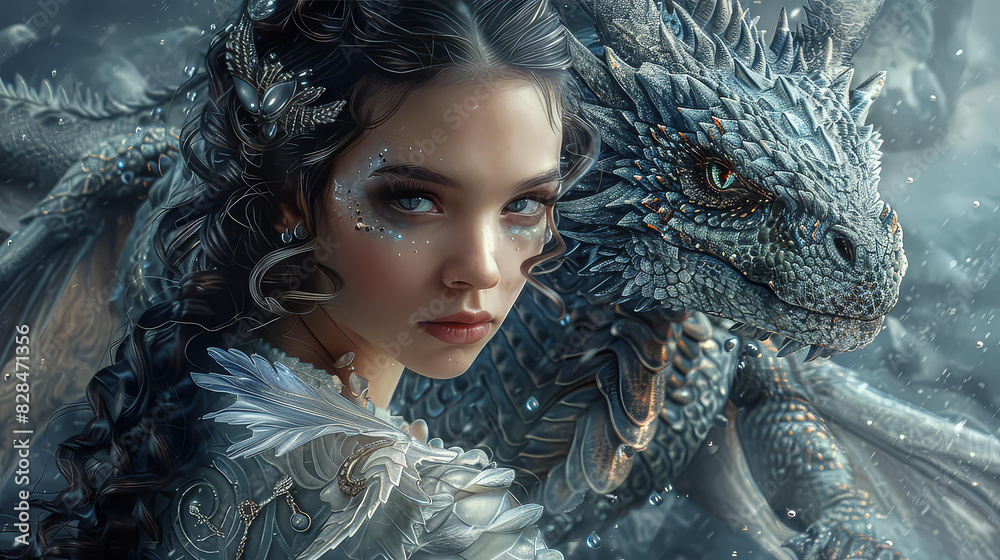 Elegant woman adorned with dragon scales, embodying the mythical ...