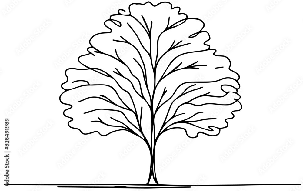 one line drawing of nature tree vector illustration. One line tree ...