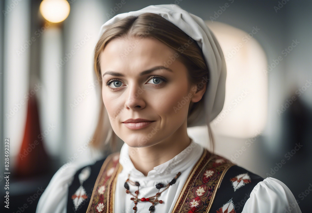portrait of German woman in traditional dress, isolated white ...