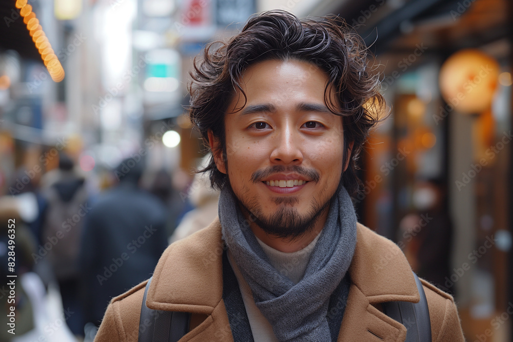 Portrait of a young Japanese tourist, handsome Asian man wearing suit ...