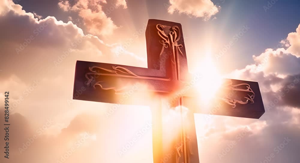 Jesus cross symbol on infinite sky background Sky with clouds and sun ...