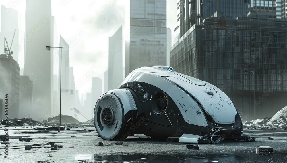 In downtown, a futuristic street-cleaning robot symbolizes AI's role in ...