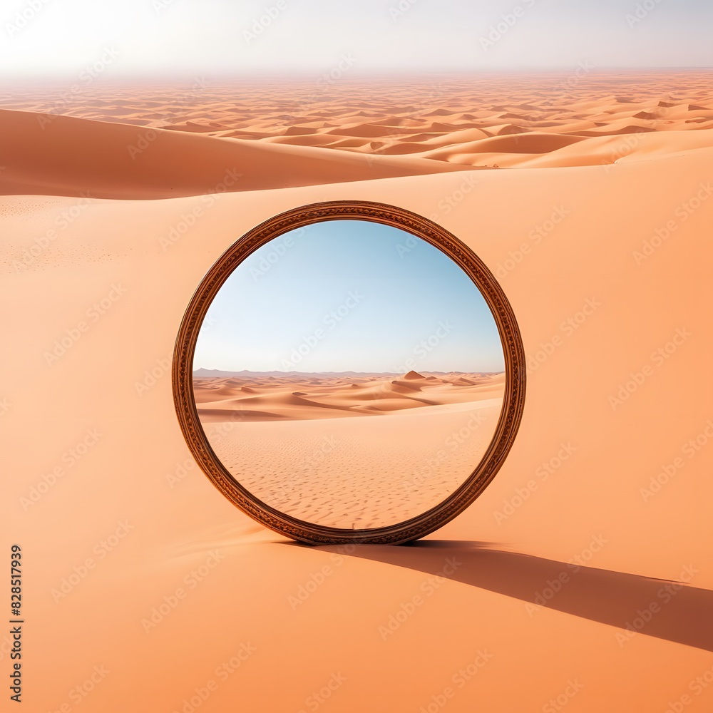 Mirror in the Middle of the Bright Arabian Sahara Desert with Amazing ...