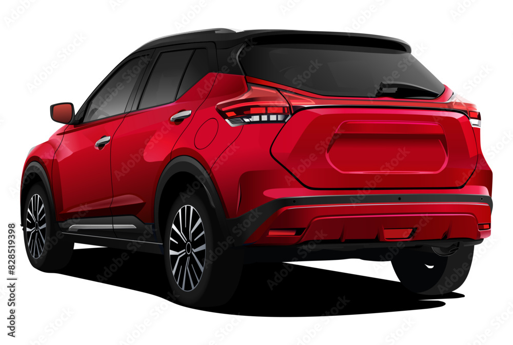 Realistic vector red car SUV in back view, isolated in transparent ...
