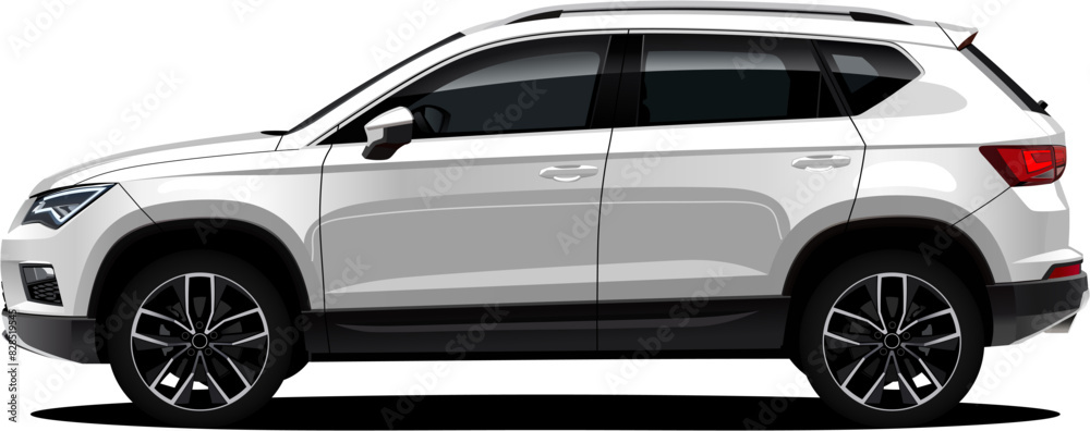 Realistic vector white car SUV in side view, isolated in transparent ...