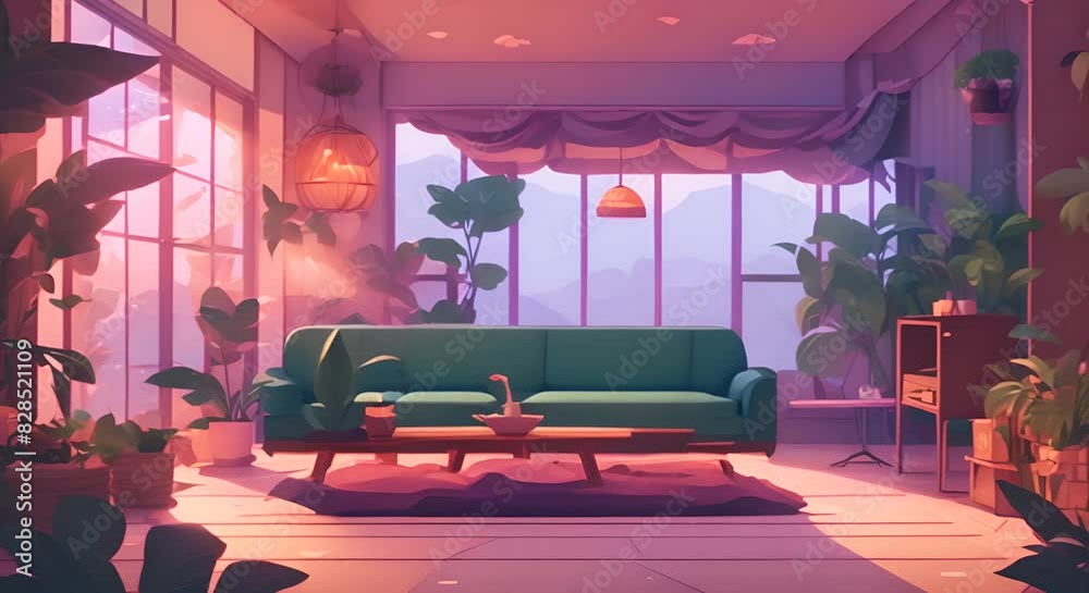 Virtual backgrounds loop animation stream overlay cozy lo fi living ...