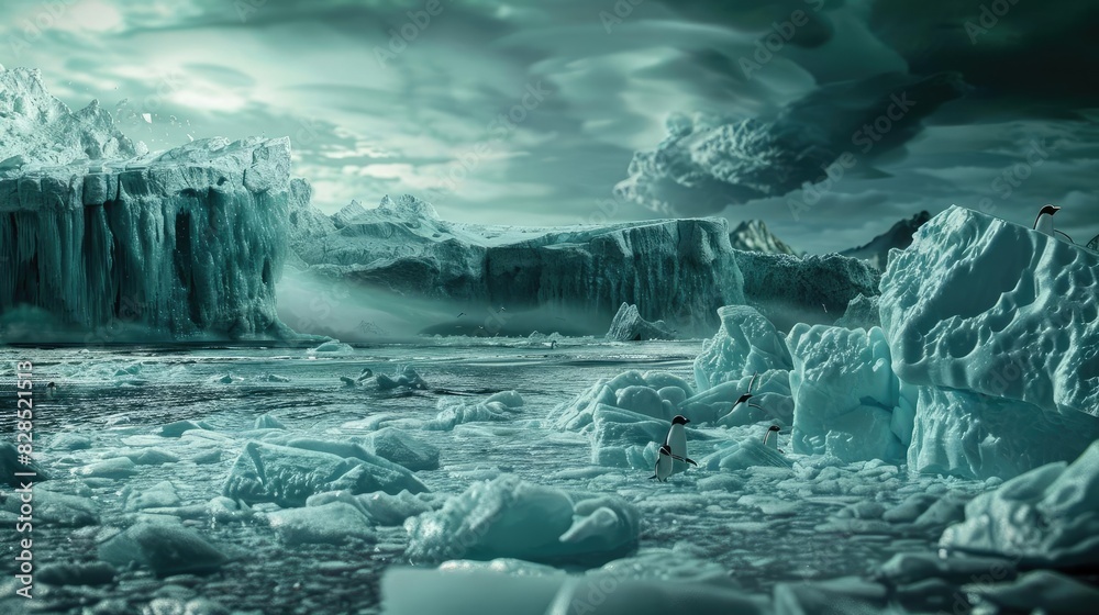 Stunning arctic landscape with glaciers and icy formations under a ...