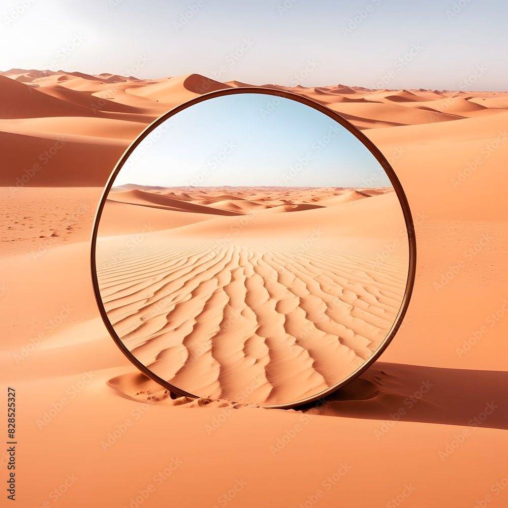 Mirror in the Middle of the Bright Arabian Sahara Desert with Amazing ...