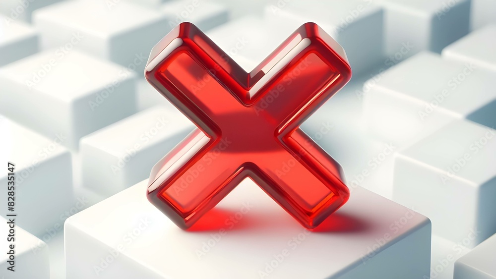 3d render of red glass model of false sign render of glass check mark ...