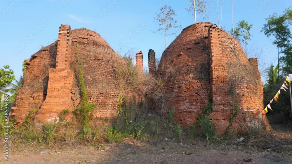 Ancient traditional brick kiln make air pollution by release gas CO2 ...