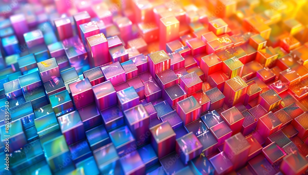 3D pixelated mosaic in vibrant colors, birdseye, with digital pulse ...