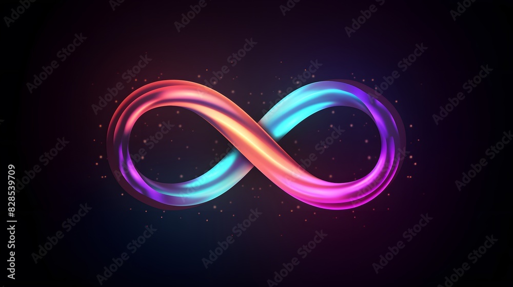 Glowing infinity symbol on black background. Infinity neon light symbol ...