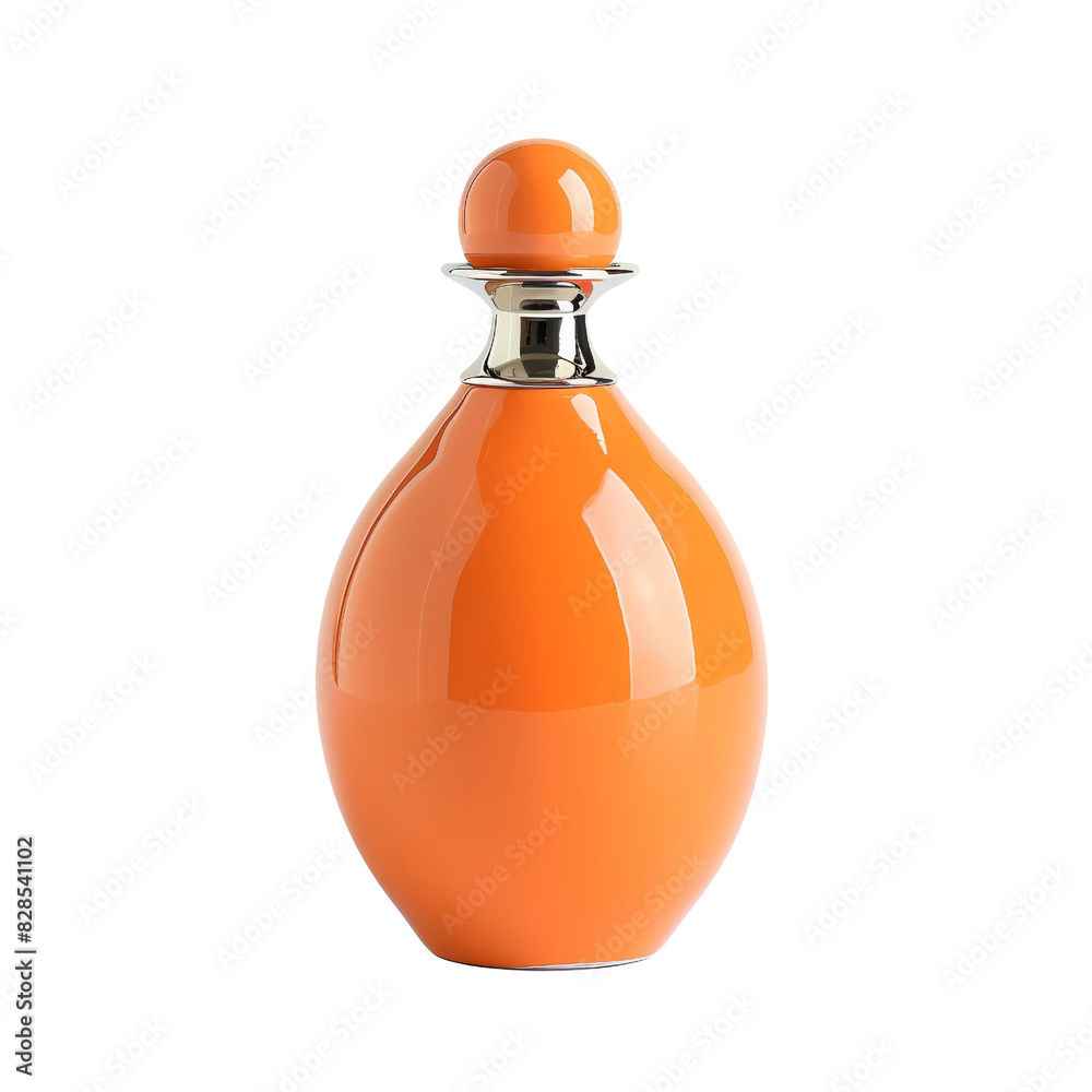 Elegant orange perfume bottle with shiny cap, isolated on white ...