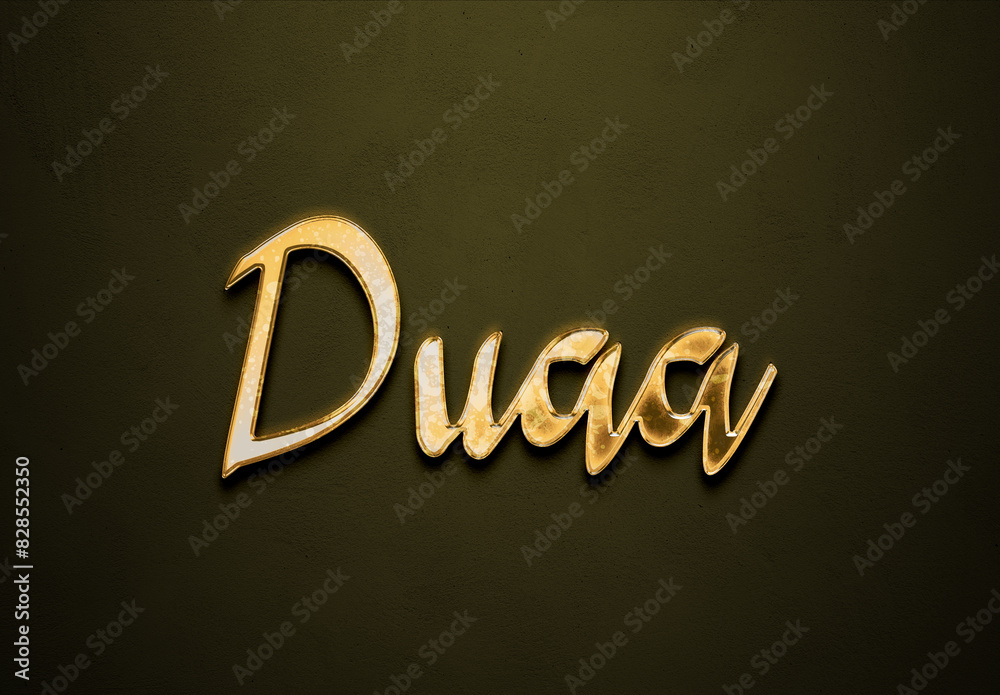 Old gold text effect of Arabic name Duaa with 3D glossy style Mockup ...