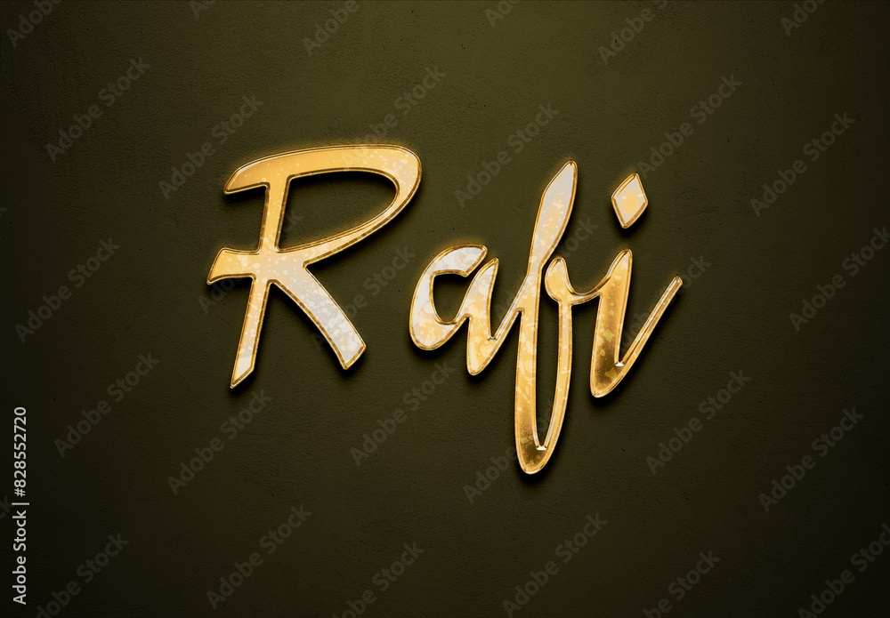 Old gold text effect of Arabic name Rafi with 3D glossy style Mockup ...