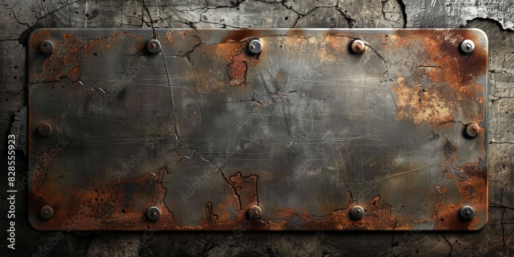 empty rectangular metal plate with rust and signs, Rusty, weathered ...