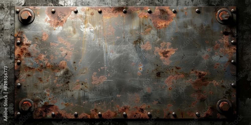 empty rectangular metal plate with rust and signs, Rusty, weathered ...