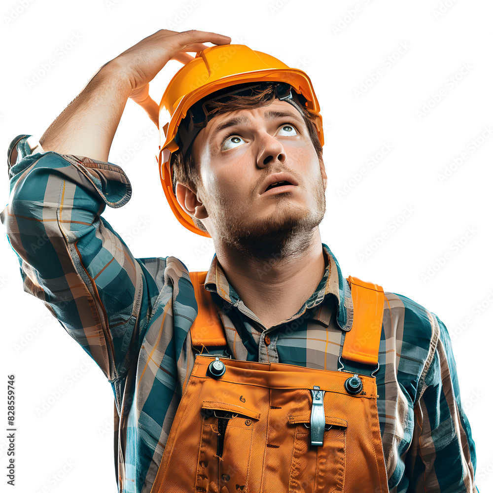 Handsome worker man wearing uniform and helmet on a plant looks ...