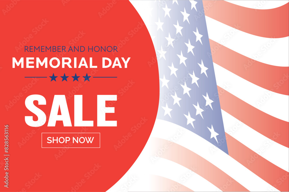 Vector Memorial Day Sale ad with American flag, red circle, and words ...