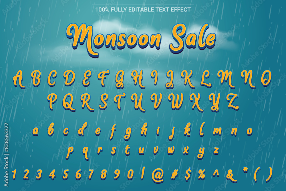 Monsoon Sale Font Style 3D Effect. Complete set of alphabet, number and ...