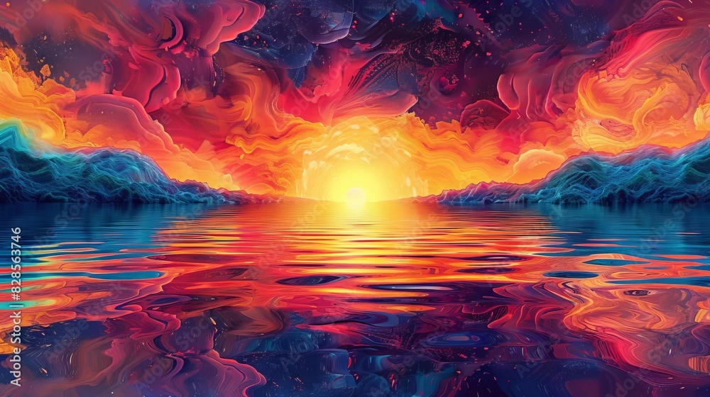 Psychedelic landscape with vibrant colors and surreal patterns in the ...