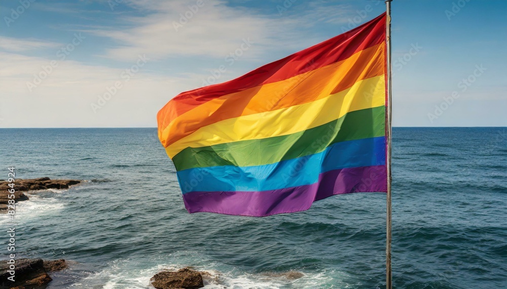 lgbt flag against ocean sea whater background, pride parade, lgbt pride ...