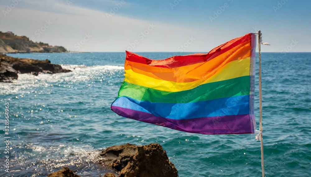lgbt flag against ocean sea whater background, pride parade, lgbt pride ...