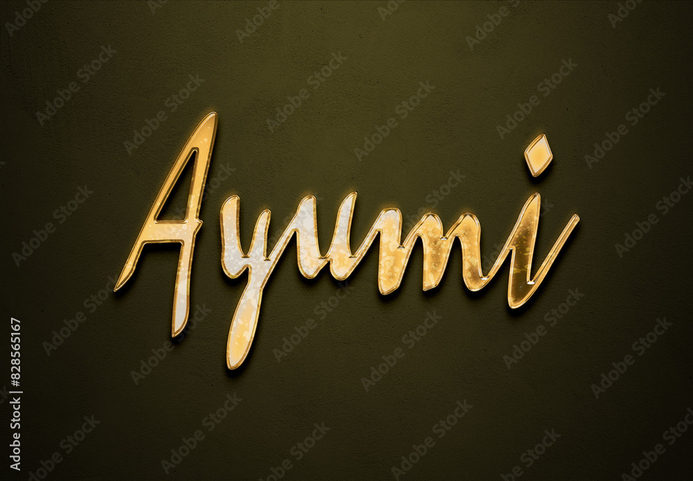 Old gold text effect of Japanese name Ayumi with 3D glossy style Mockup ...