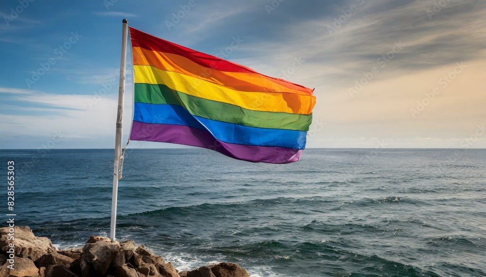 lgbt flag against ocean sea whater background, pride parade, lgbt pride ...