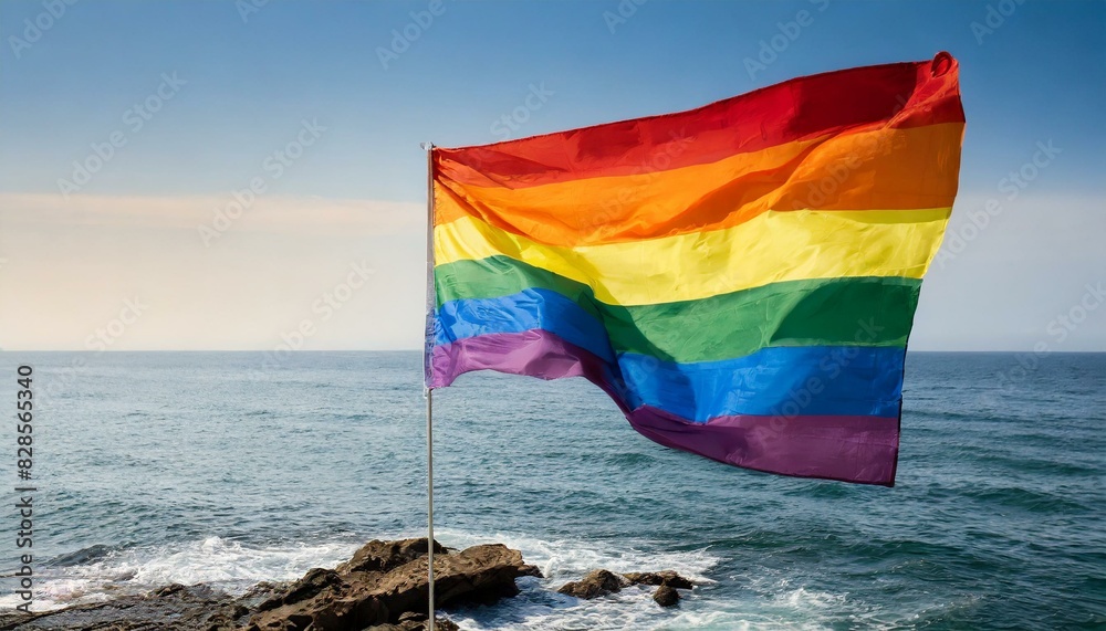lgbt flag against ocean sea whater background, pride parade, lgbt pride ...