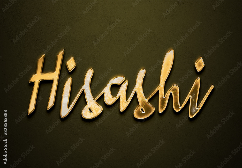 Old gold text effect of Japanese name Hisashi with 3D glossy style ...