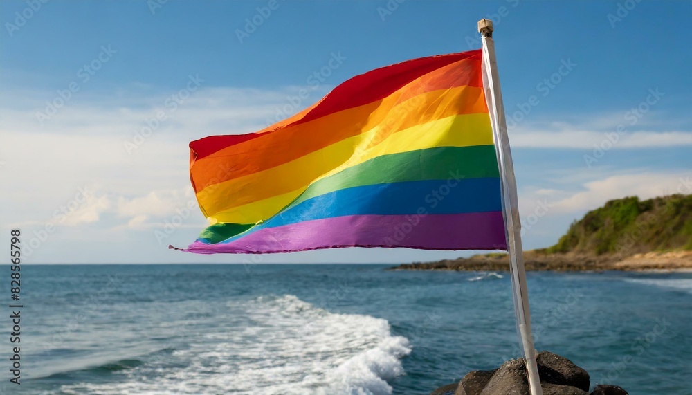 lgbt flag against ocean sea whater background, pride parade, lgbt pride ...