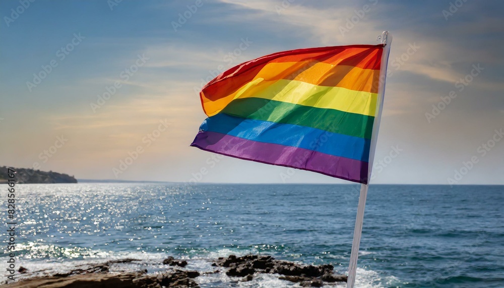 lgbt flag against ocean sea whater background, pride parade, lgbt pride ...