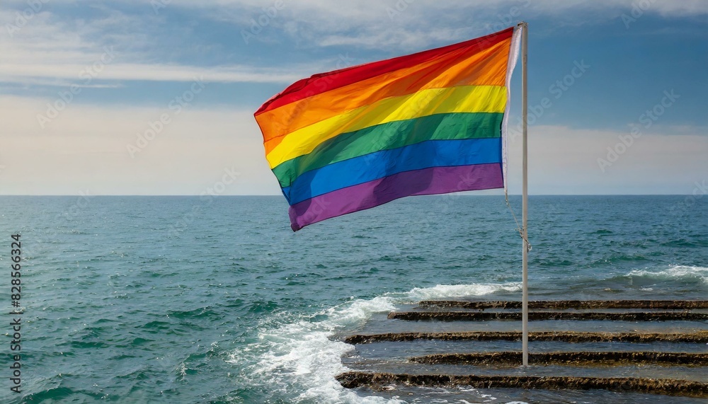 lgbt flag against ocean sea whater background, pride parade, lgbt pride ...