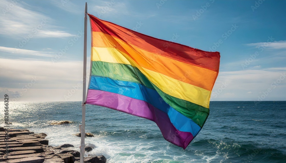 lgbt flag against ocean sea whater background, pride parade, lgbt pride ...