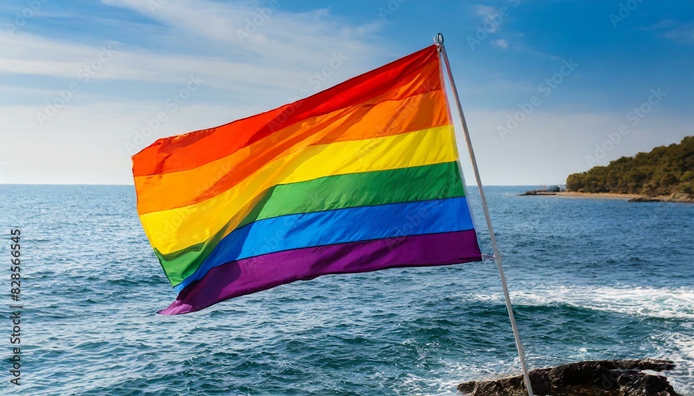 lgbt flag against ocean sea whater background, pride parade, lgbt pride ...