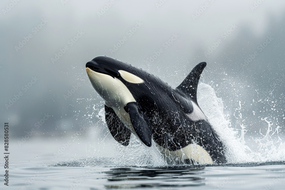 Majestic orca breaching the ocean surface in a dramatic display of ...