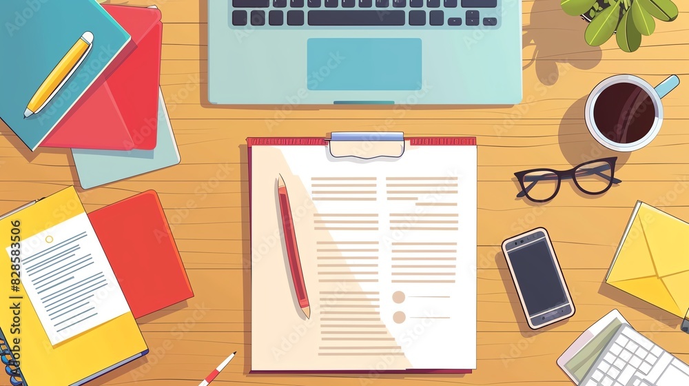 Job application flat design top view career theme cartoon drawing ...