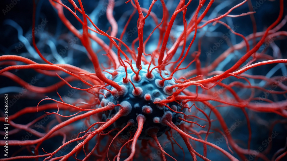 three-dimensional rendering model of a neuron with numerous dendrites ...