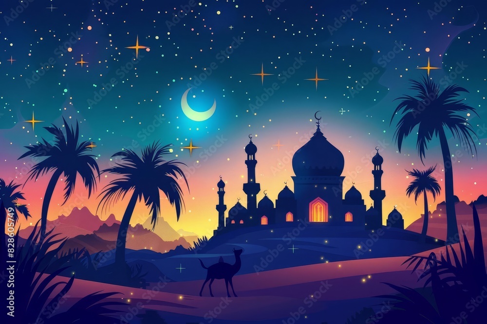 Eid al-Adha concept illustration, flat design with copy space for text ...