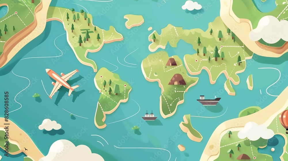 Travel map flat design top view adventure theme animation Triadic color ...