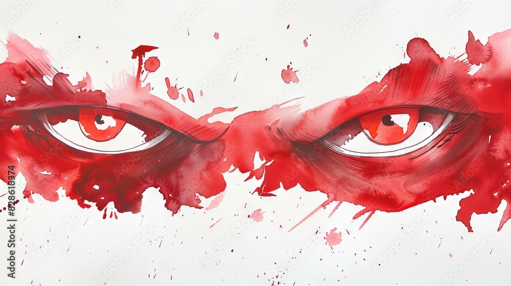 Fierce male red eyes isolated on white background. Demonic eyes ...