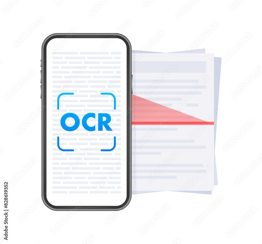 OCR - Optical character recognition. Document scan. Process of ...