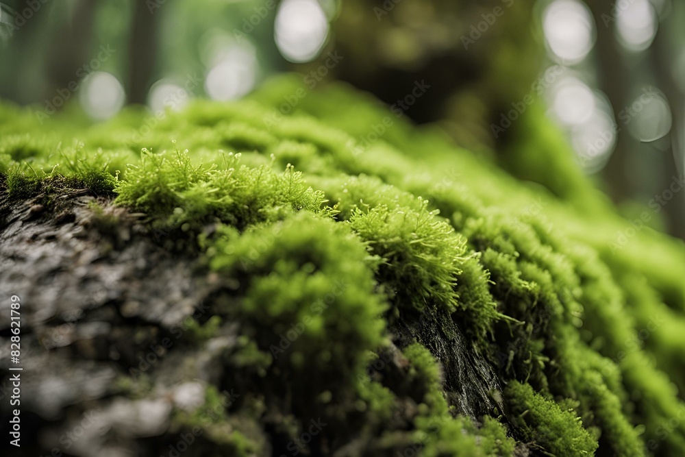 Moss on Tree Bark Close-up, Detailed Green Texture, Nature Macro ...