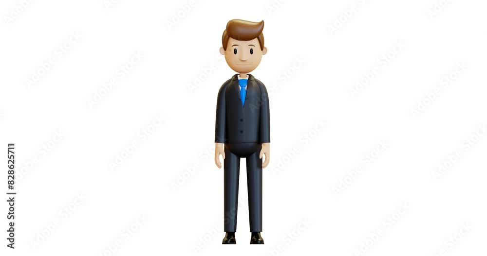 3D animation man. Sad office worker crying and wiping tears. A ...