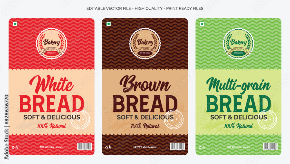 Bread packaging design template, bread and bakery products logo design ...