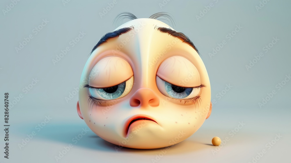 Cartoonish face with exaggerated features. The face is droopy and sad ...