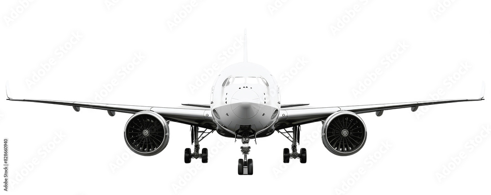 Front view of a commercial airplane in flight, showcasing aerodynamic ...