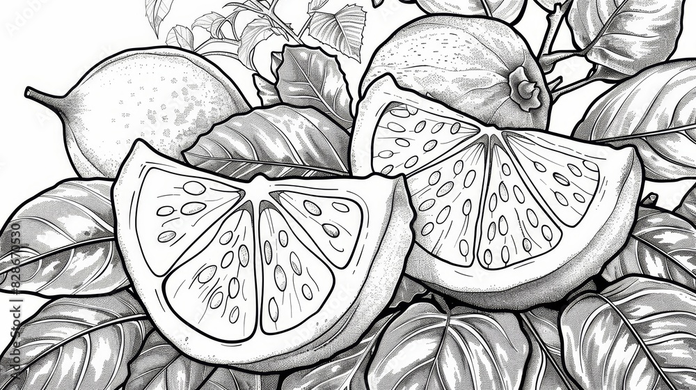 coloring book The image shows a detailed black and white drawing of a ...