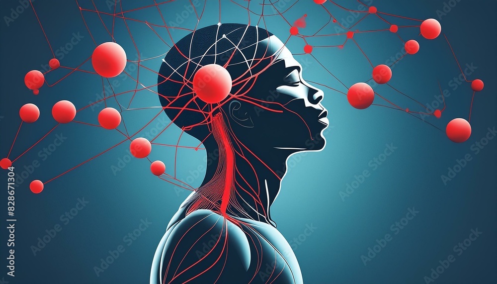 An illustration of the human nervous system in profile, with red ...